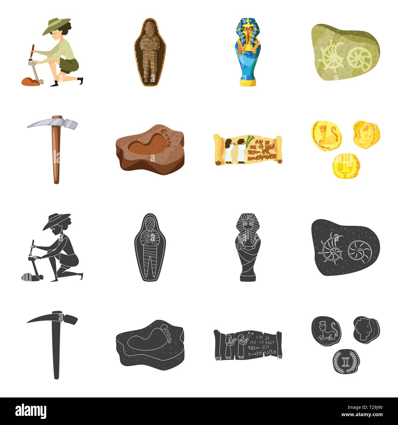 archaeologist,mummy,sarcophagus,rock,pickaxe,scroll,coins,girl,ancient ...
