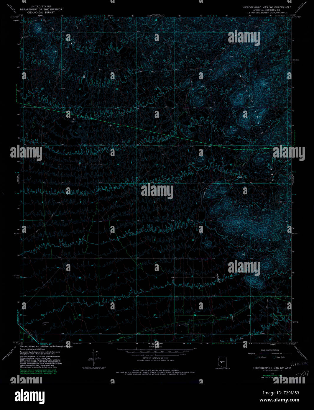USGS TOPO Map Arizona AZ Hieroglyphic Mts SW 311747 1965 24000 Inverted ...