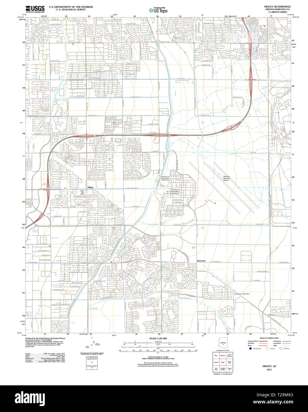 USGS TOPO Map Arizona AZ Higley 20111108 TM Restoration Stock Photo - Alamy