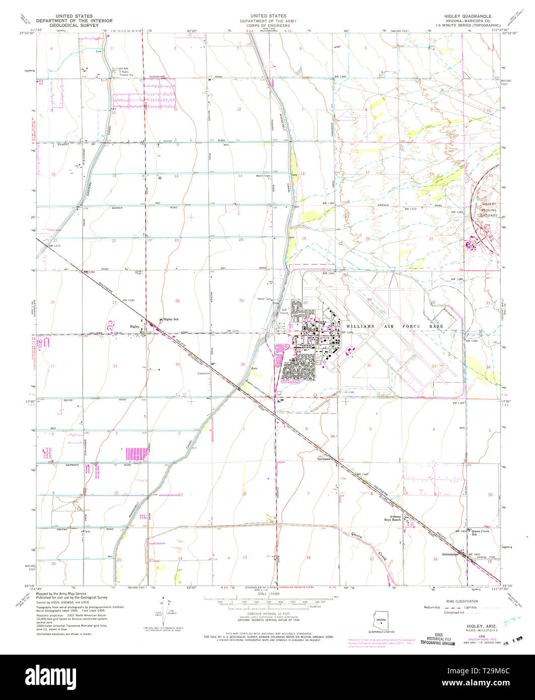 USGS TOPO Map Arizona AZ Higley 311751 1956 24000 Restoration Stock ...