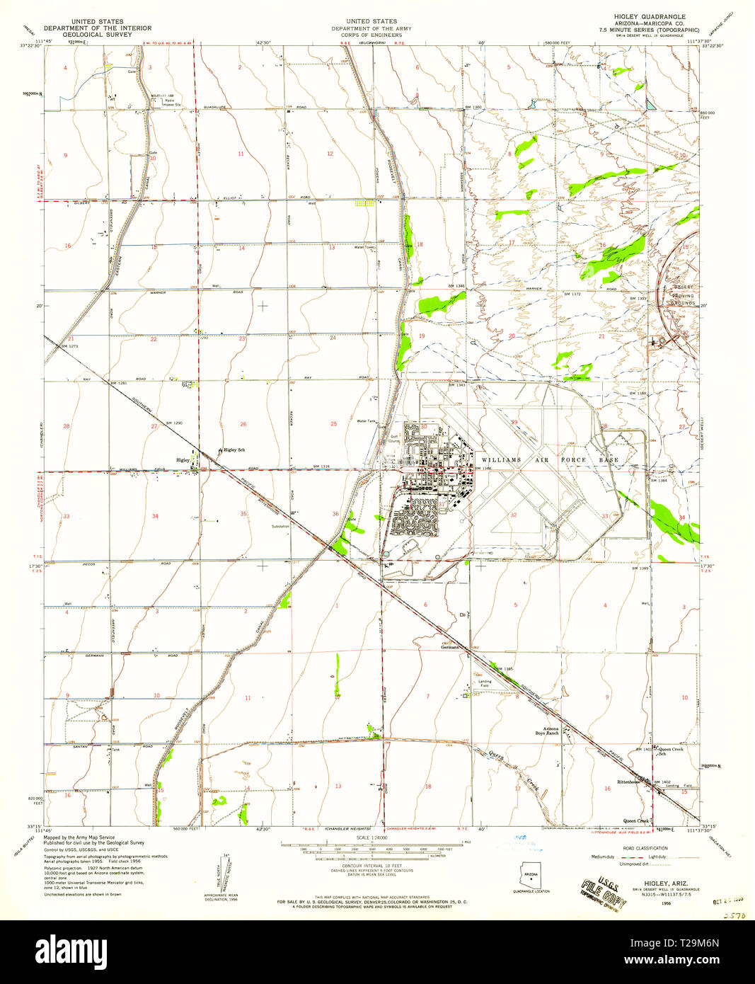 USGS TOPO Map Arizona AZ Higley 311753 1956 24000 Restoration Stock ...