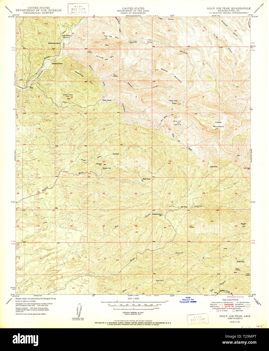 USGS TOPO Map Arizona AZ Holy Joe Peak 311772 1950 24000 Restoration ...