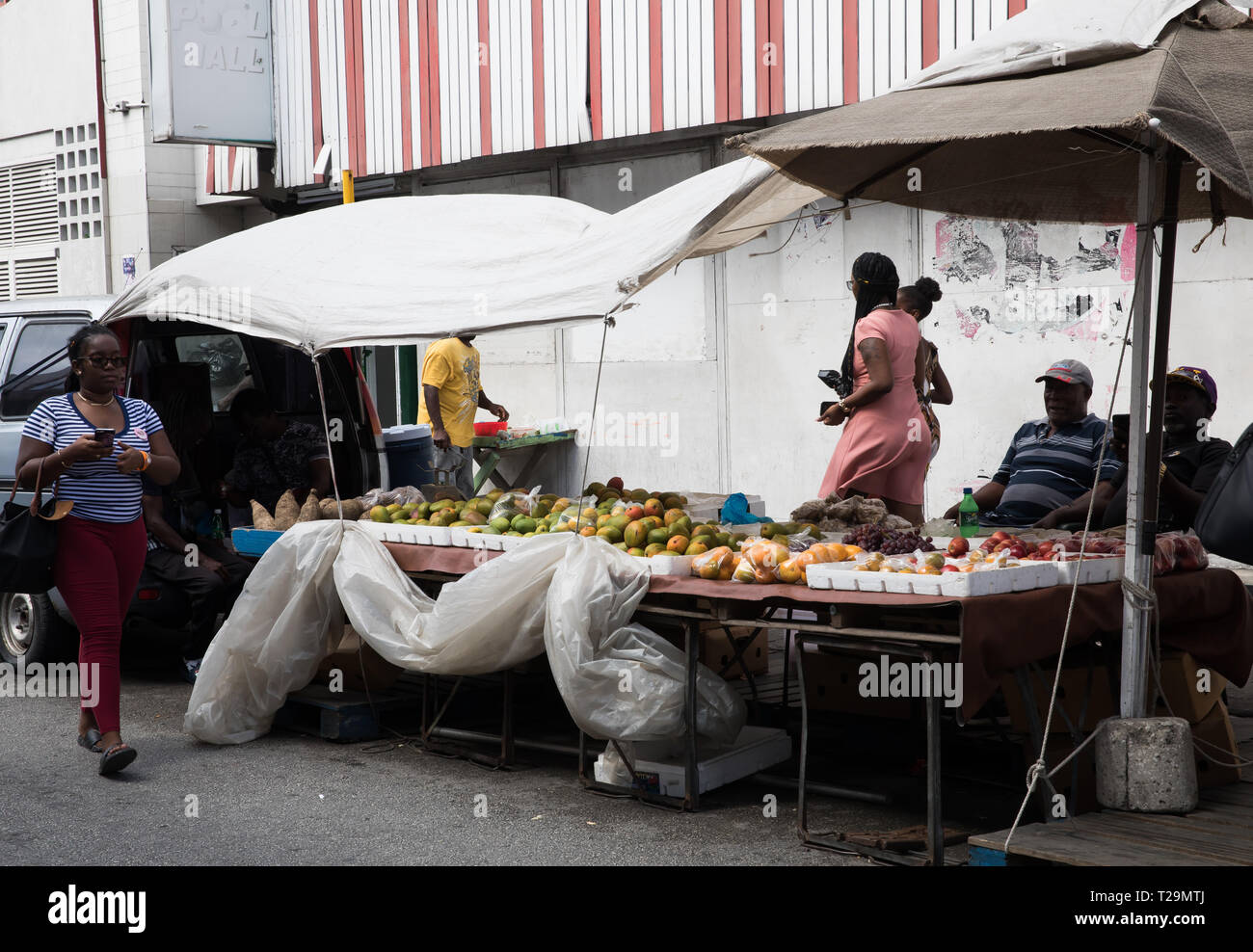 Fruit and vegetable stall in Bridgetown, the capital of Barbados Stock ...