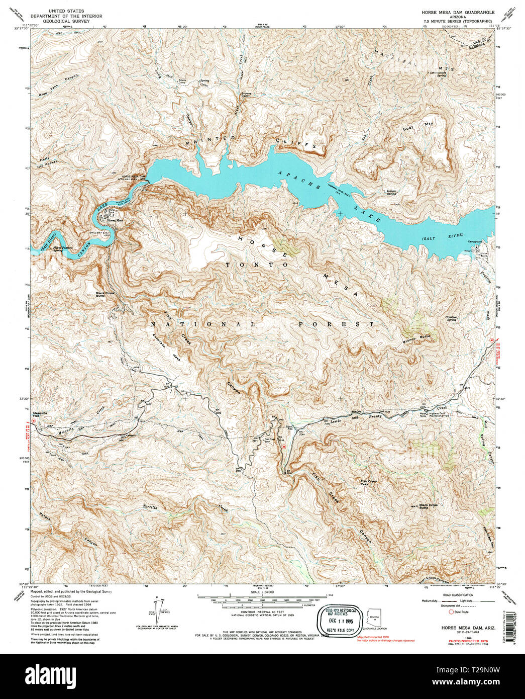 USGS TOPO Map Arizona AZ Horse Mesa Dam 311793 1964 24000 Restoration ...