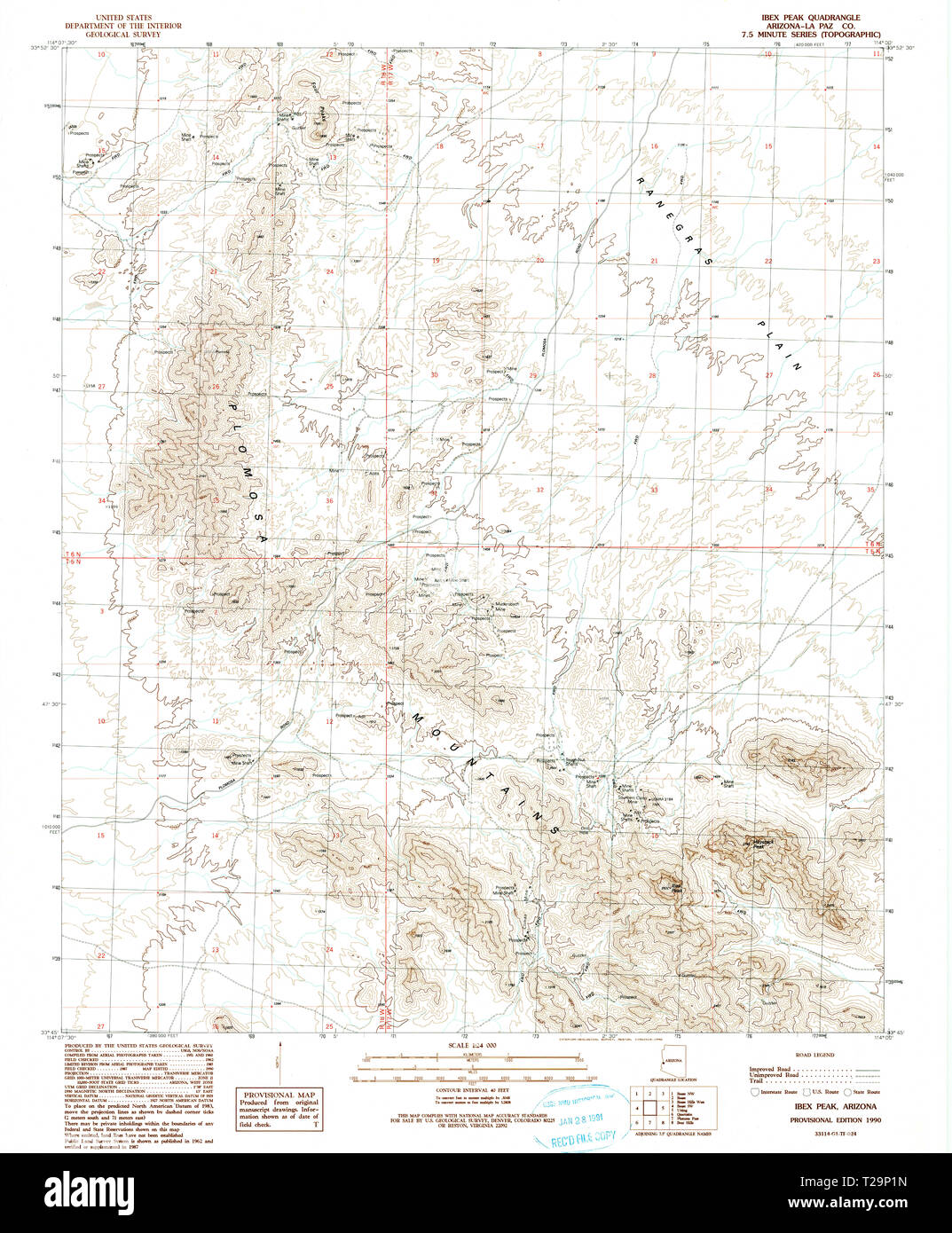 USGS TOPO Map Arizona AZ Ibex Peak 311870 1990 24000 Restoration Stock ...