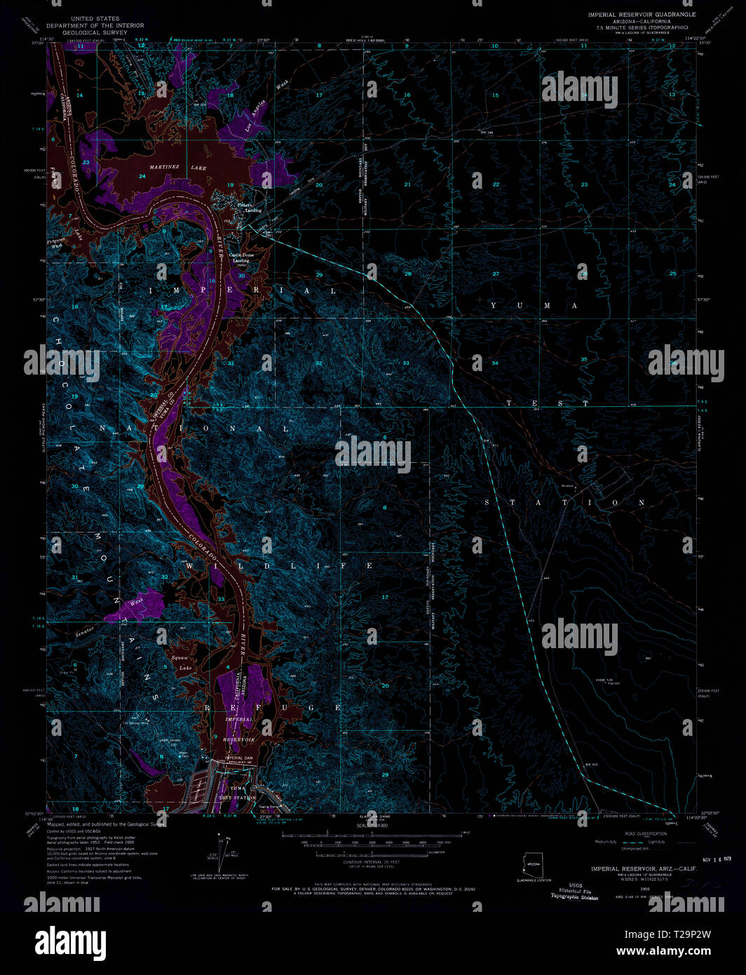 USGS TOPO Map Arizona AZ Imperial Reservoir 311872 1955 24000 Inverted ...