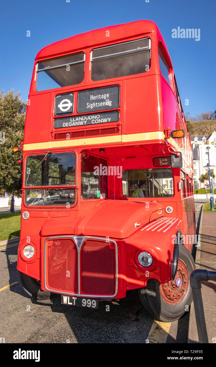 Vintage Routemaster double decker bus on the seafront in Llandudno ...