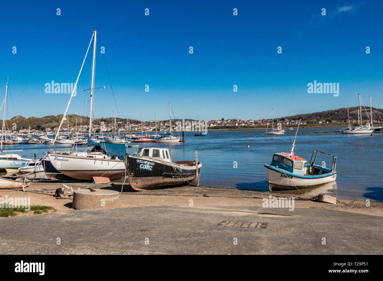 fishing boats on the river Conwy in Conwy, North Wales Stock Photo - Alamy