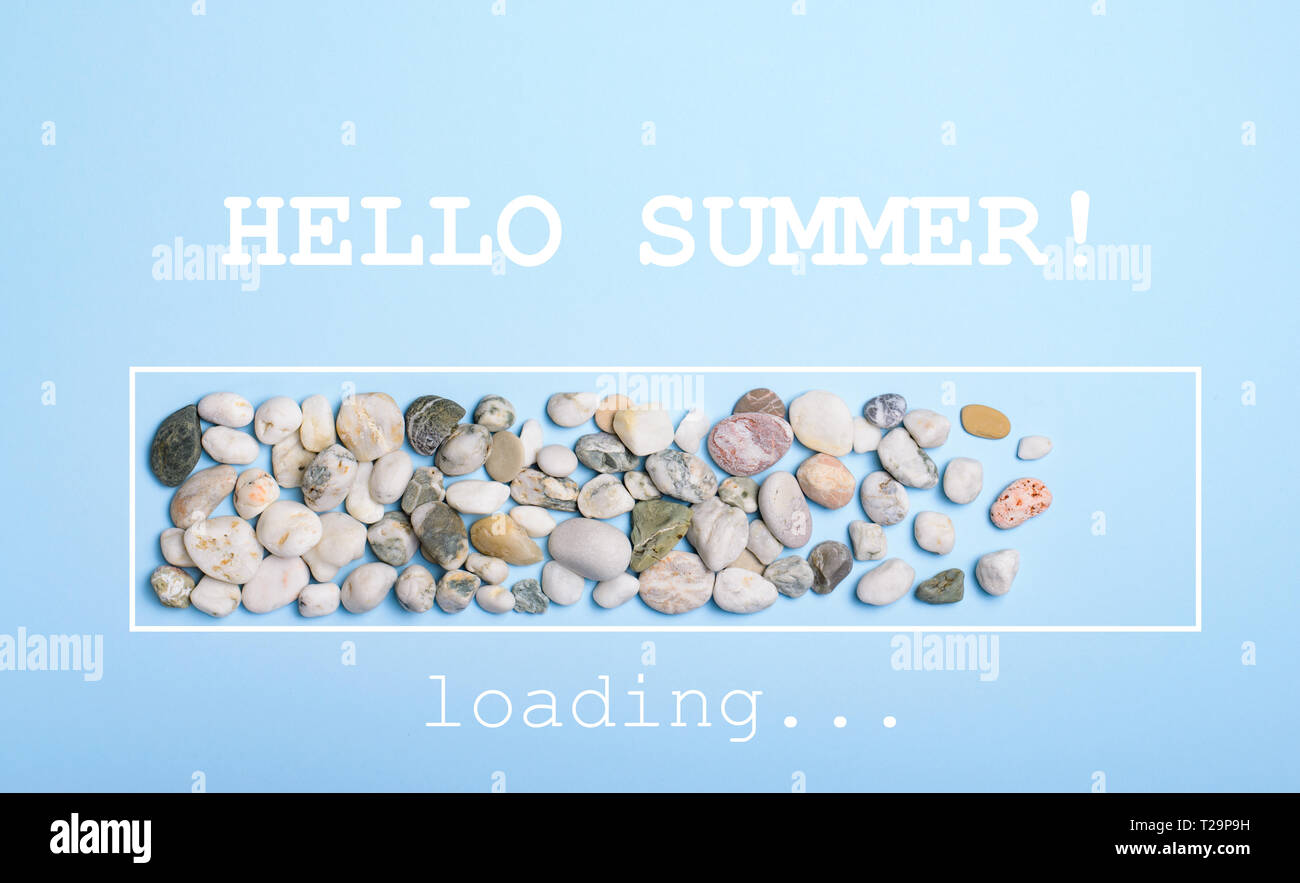 Hello Summer Loading, Progress Bar, Sea Pebbles over Light Blue ...