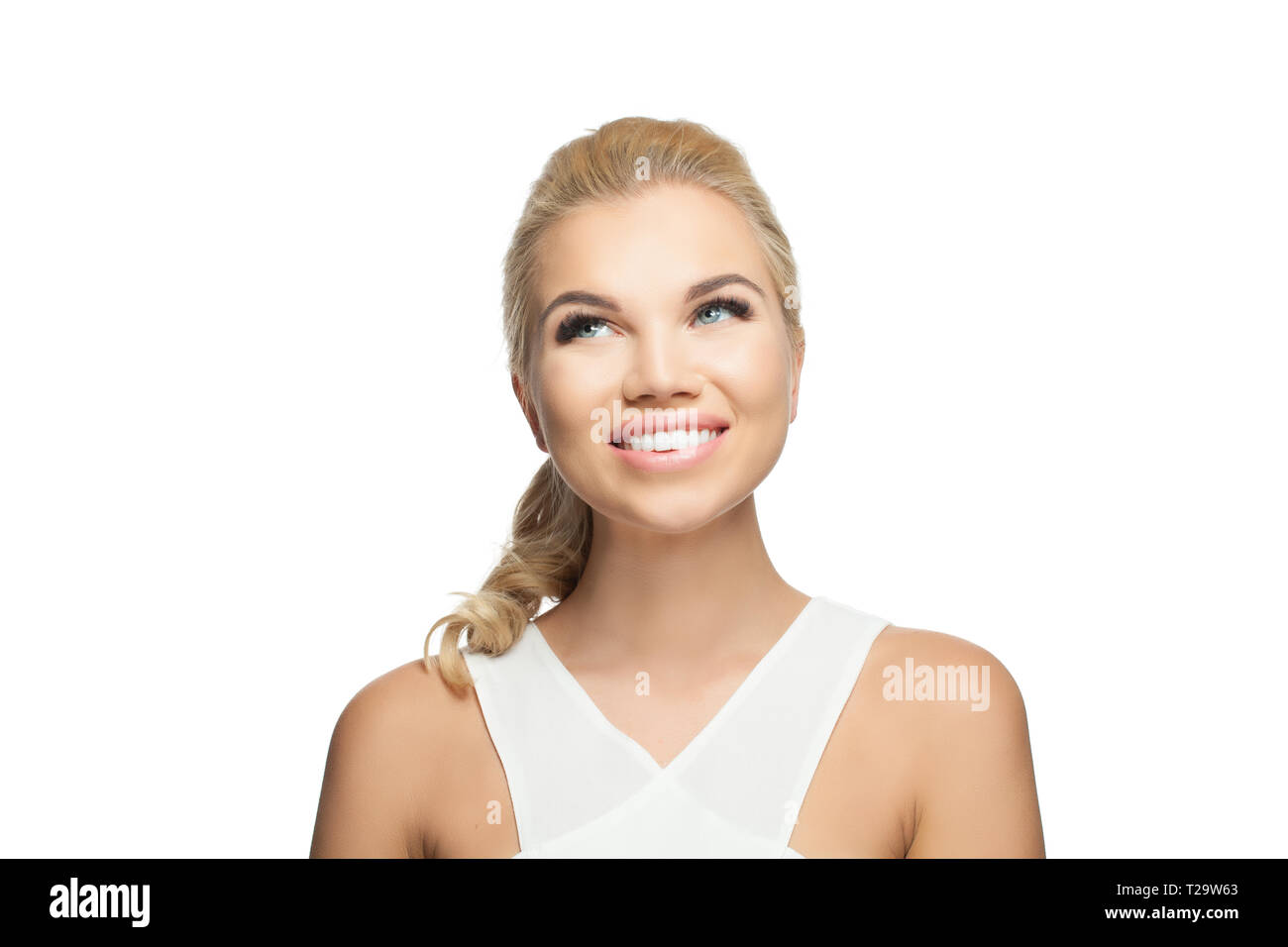 Perfect young woman isolated on white background. Pretty girl looking ...