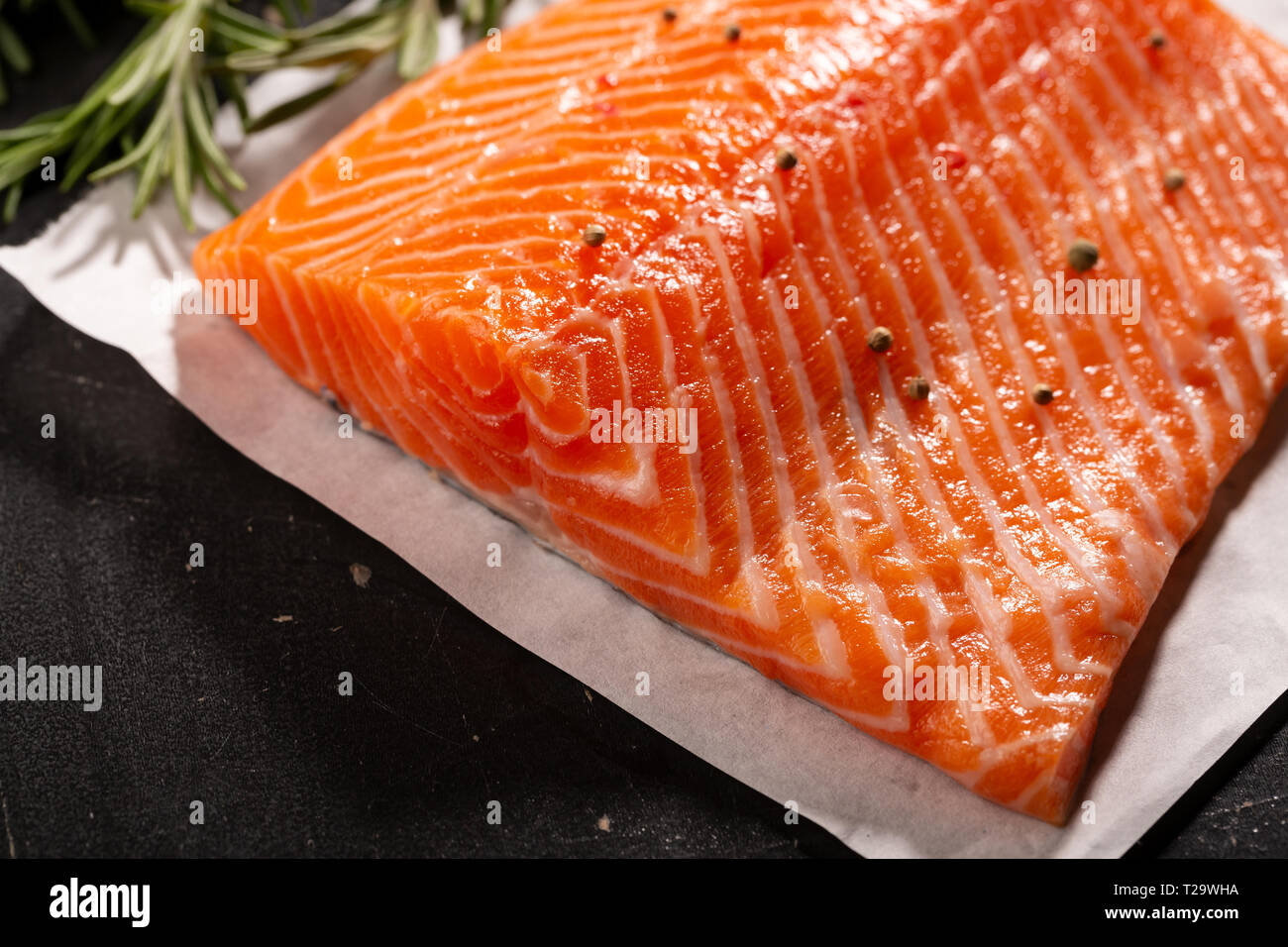 Raw salmon steak, food close-up Stock Photo - Alamy
