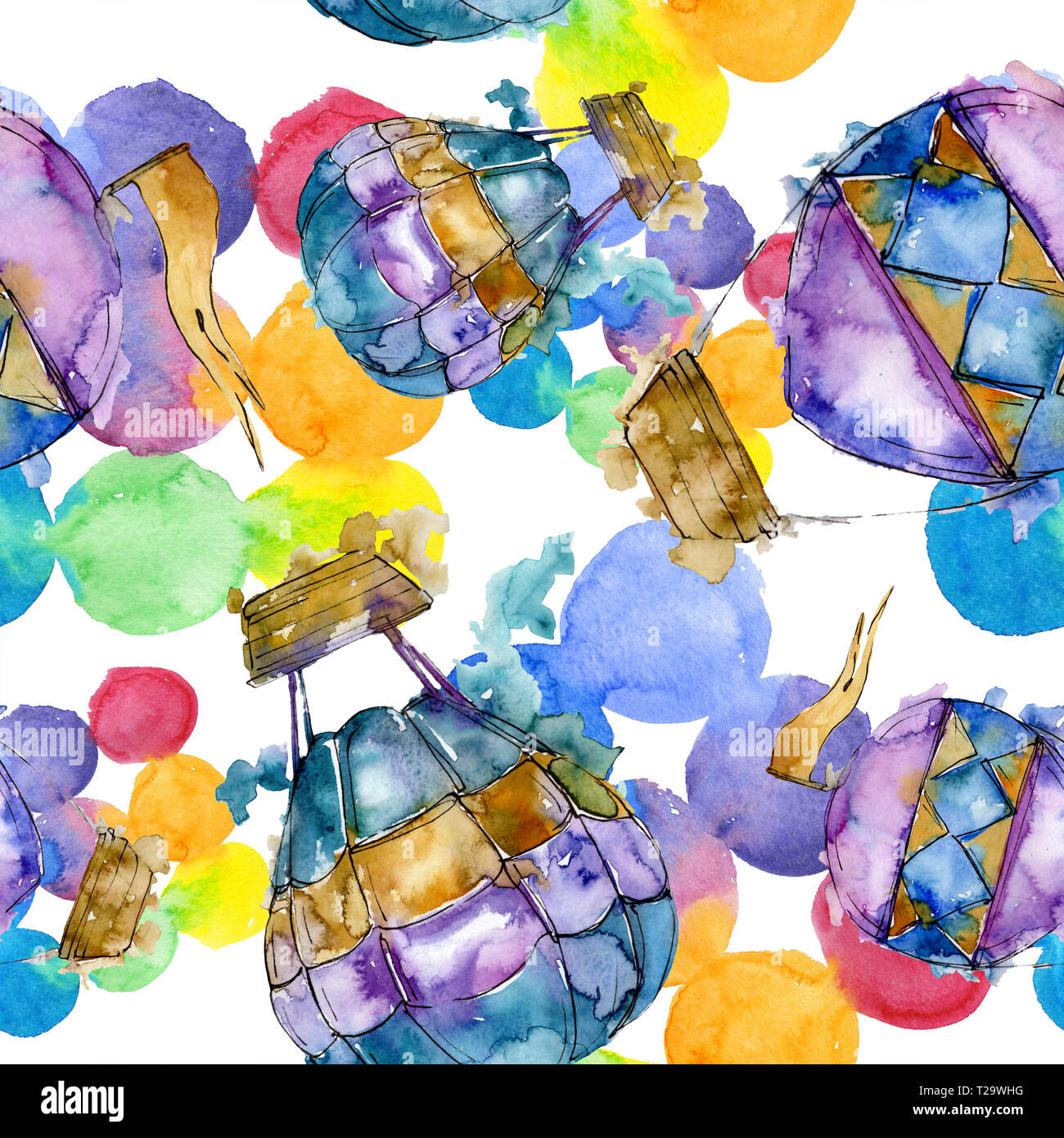 Hot air balloon background fly air transport. Watercolor background set ...