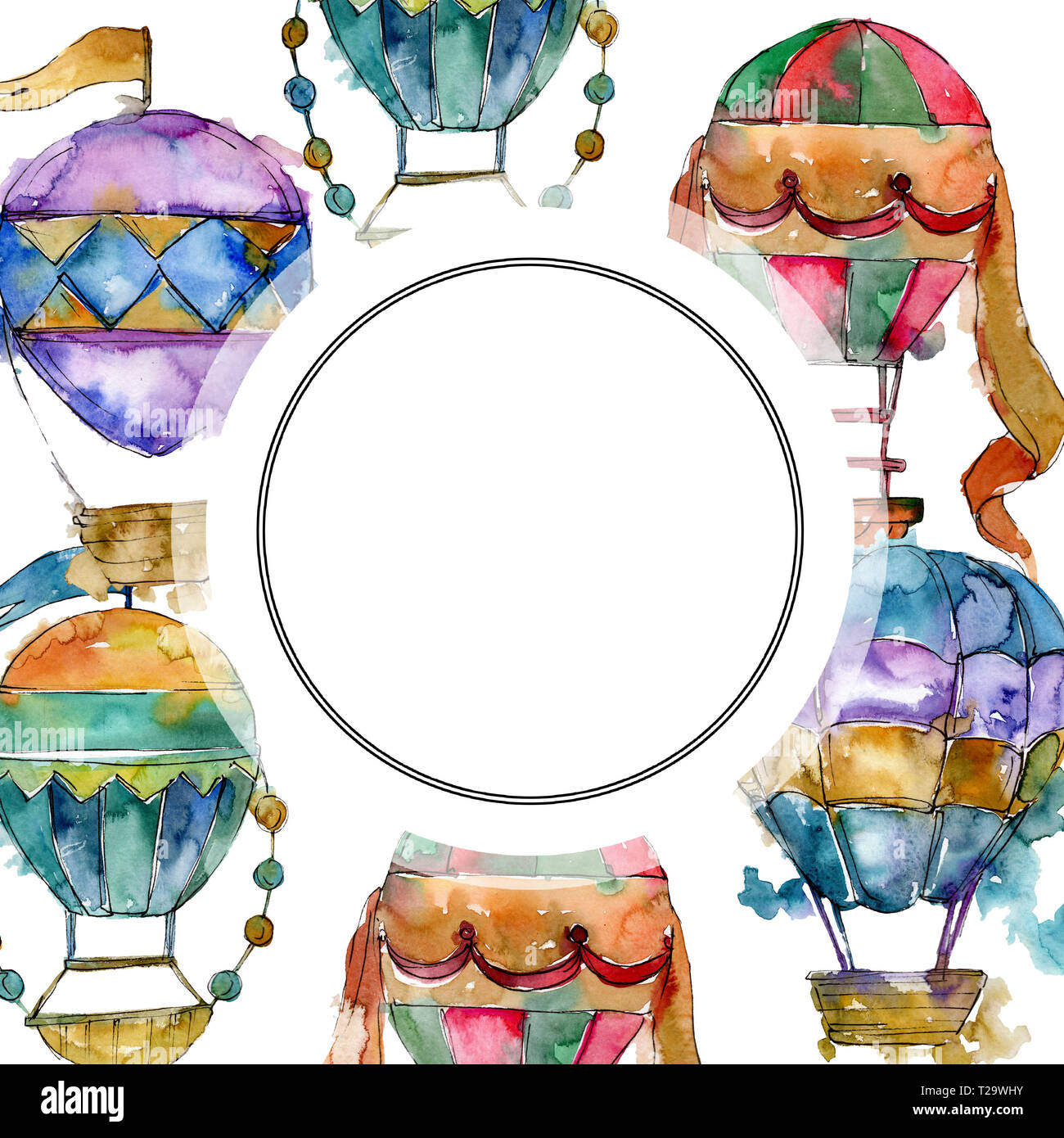 Hot air balloon background fly air transport. Watercolor background ...