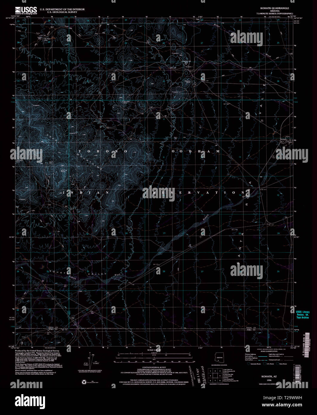 USGS TOPO Map Arizona AZ Kohatk 312021 1996 24000 Inverted Restoration ...