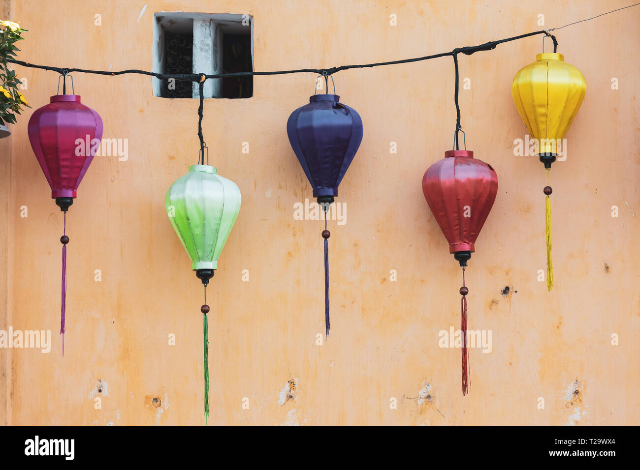 Traditional paper lantern hanging at old house in Hoi An , Vietnam ...
