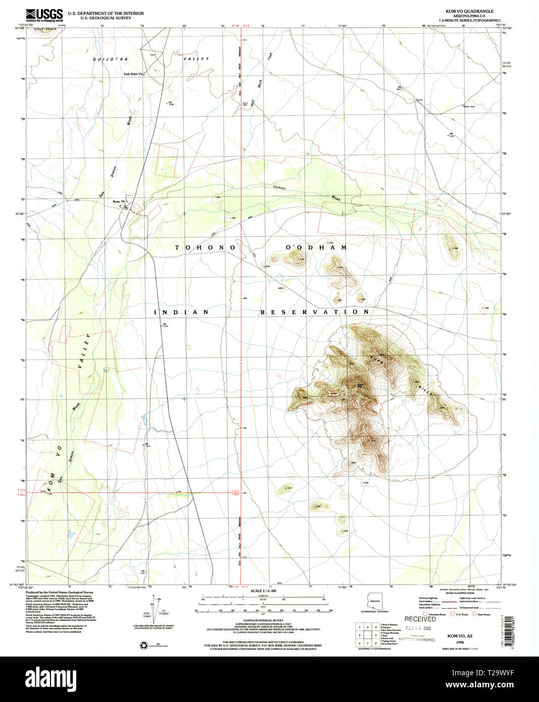 USGS TOPO Map Arizona AZ Kom Vo 312026 1996 24000 Restoration Stock ...