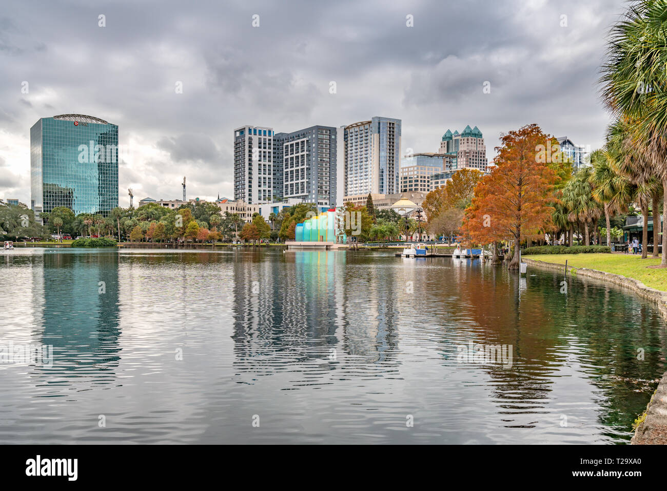 ORLANDO, FLORIDA, USA - DECEMBER, 2018: Eola Lake Park with vibrant ...