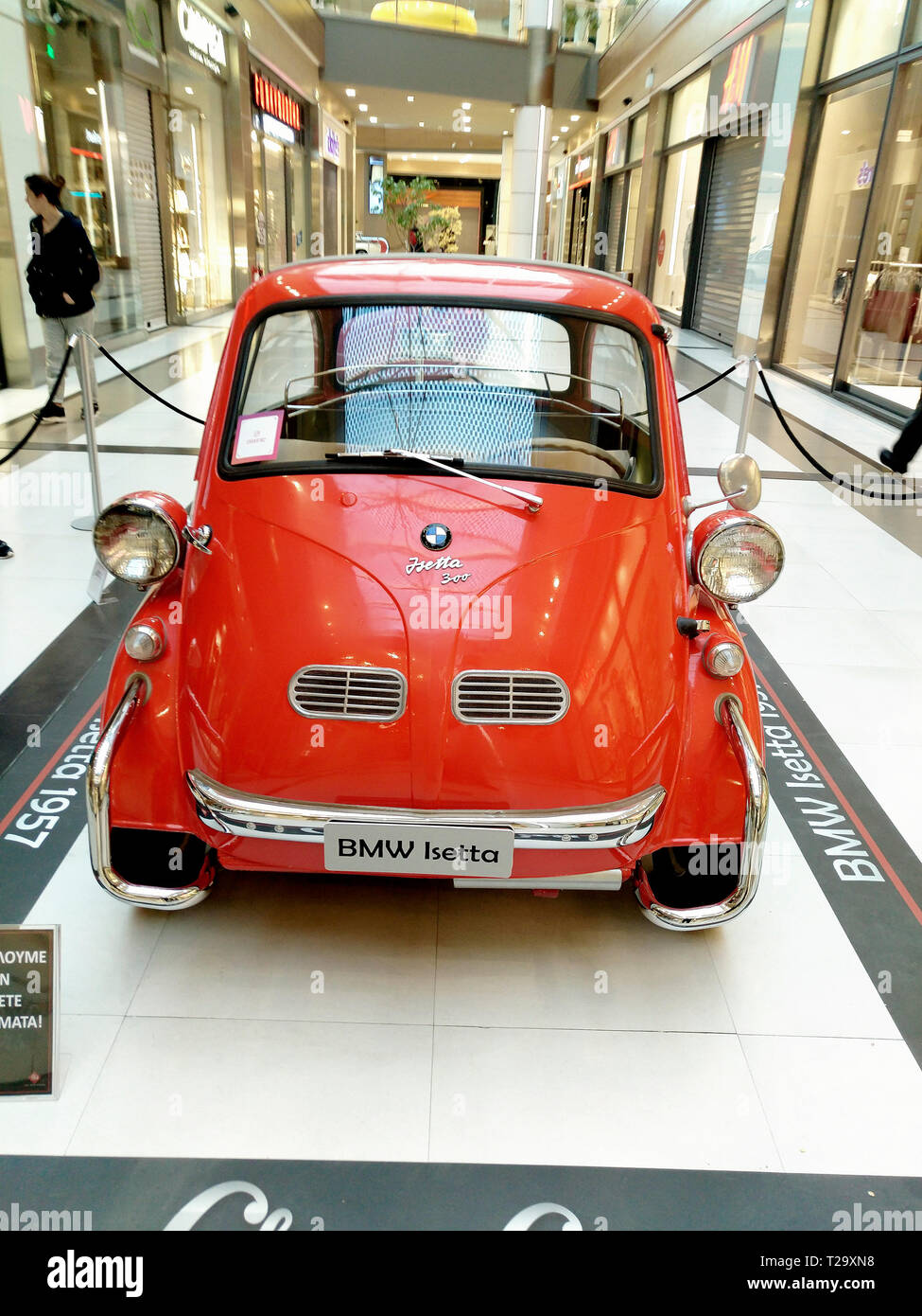 Athens, Greece - March 25, 2019: Old cars exhibition, small BMW Isetta ...