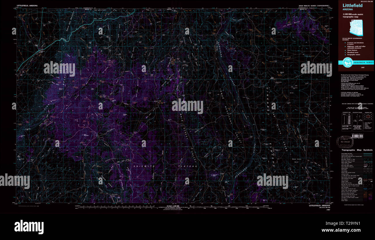 USGS TOPO Map Arizona AZ Littlefield 315266 1987 100000 Inverted ...