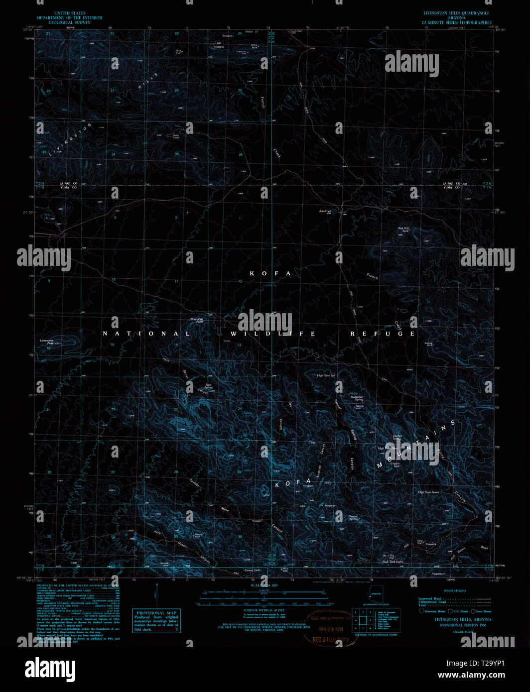 USGS TOPO Map Arizona AZ Livingston Hills 312123 1990 24000 Inverted ...
