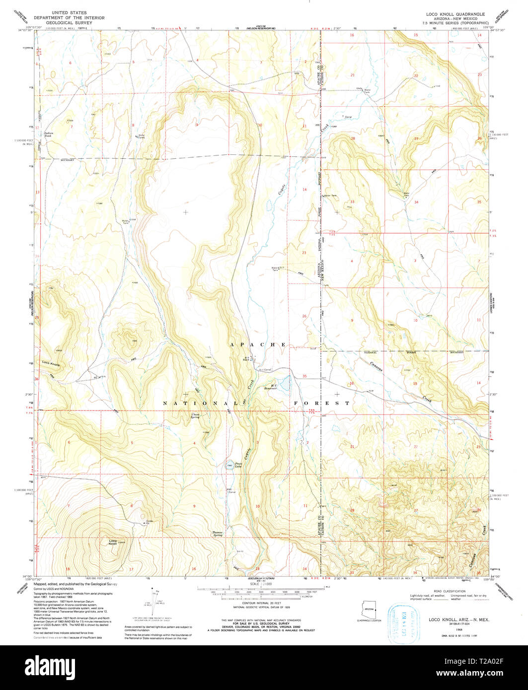 USGS TOPO Map Arizona AZ Loco Knoll 312134 1968 24000 Restoration Stock ...
