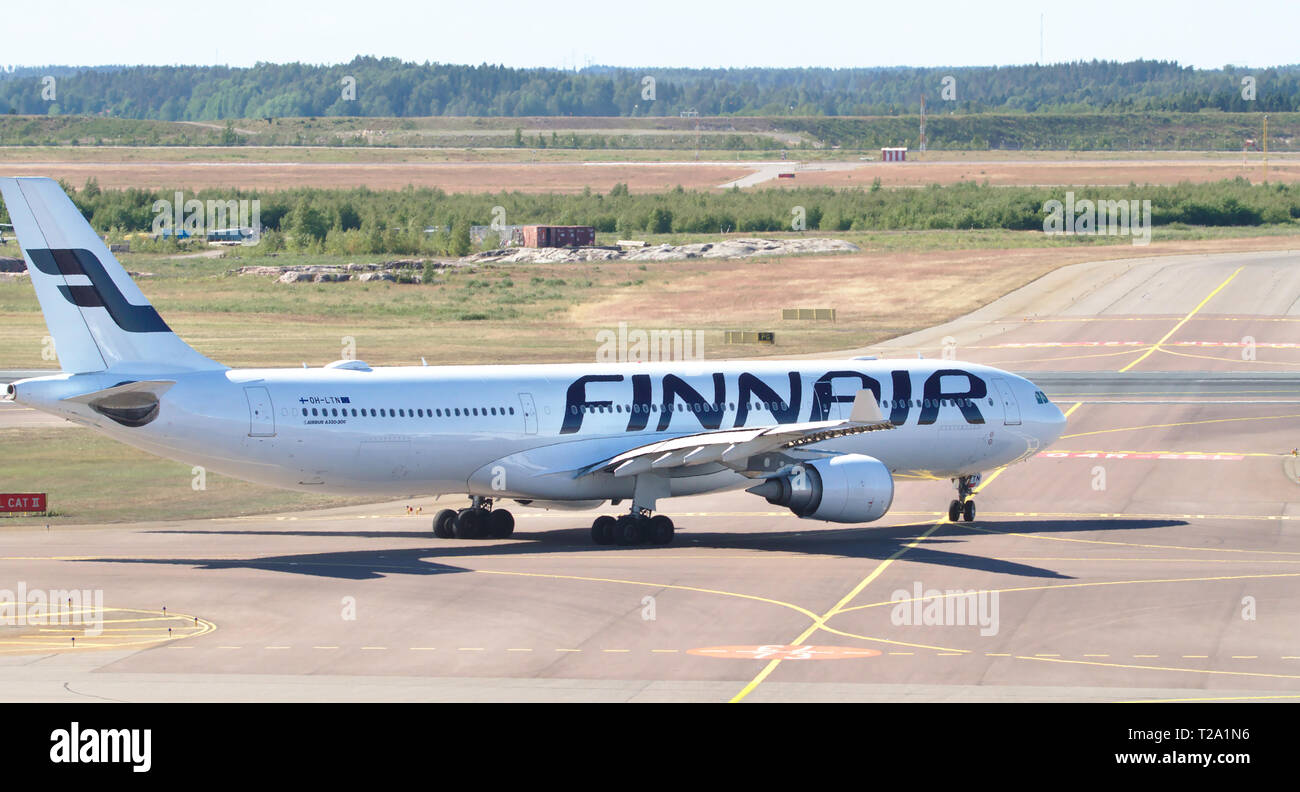 Finnair's aircraft, Airbus A330-300 on runway at Helsinki - Vantaa ...