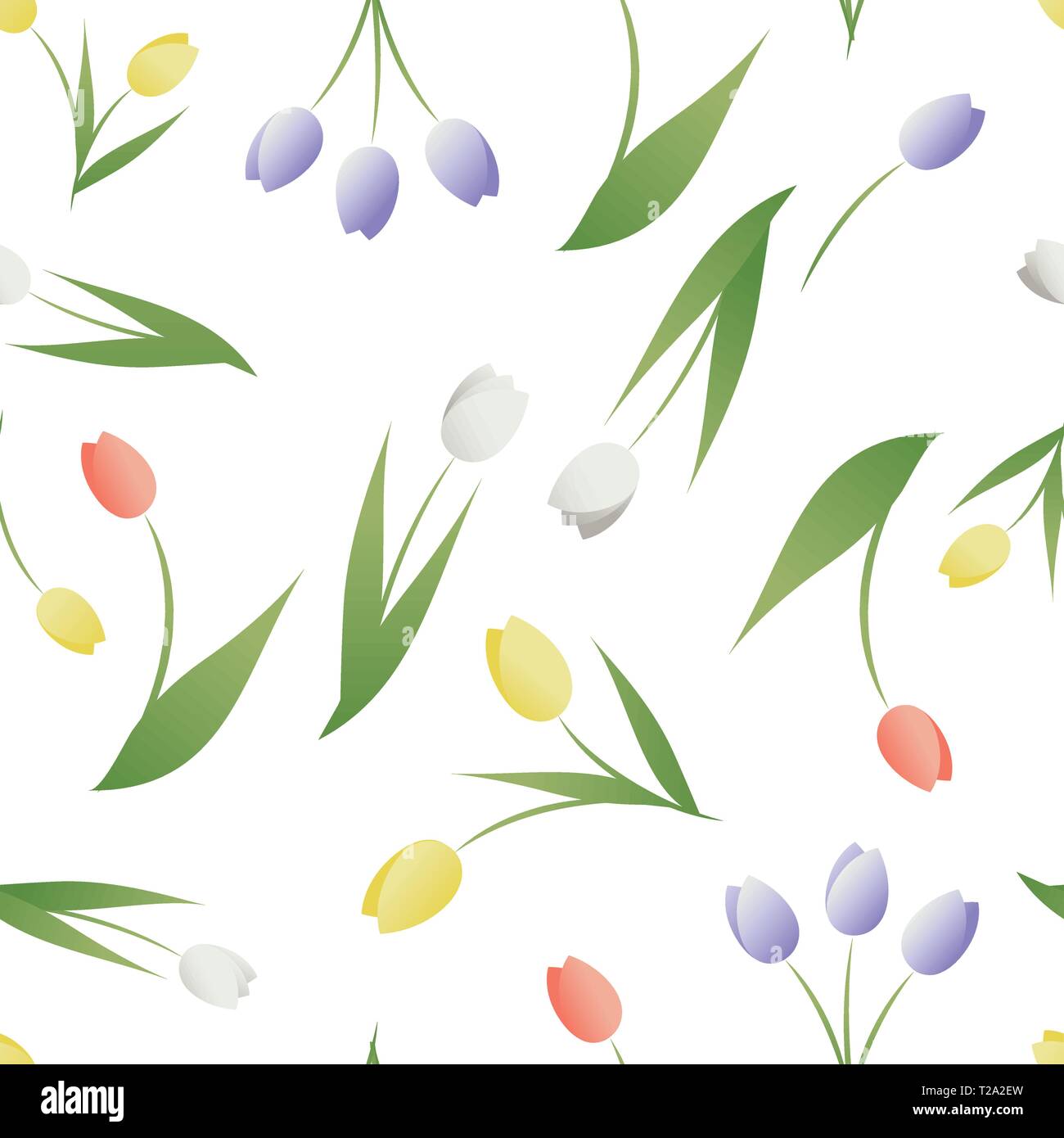 Seamless pattern of tulip flowers and leaves on white background Stock ...