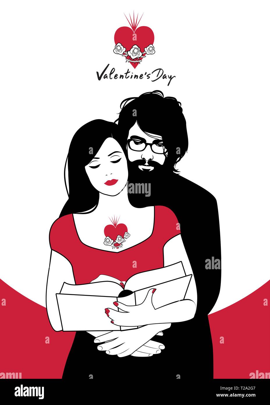Valentines Day Couple Reading Hugged Girl With Heart Tattoo And