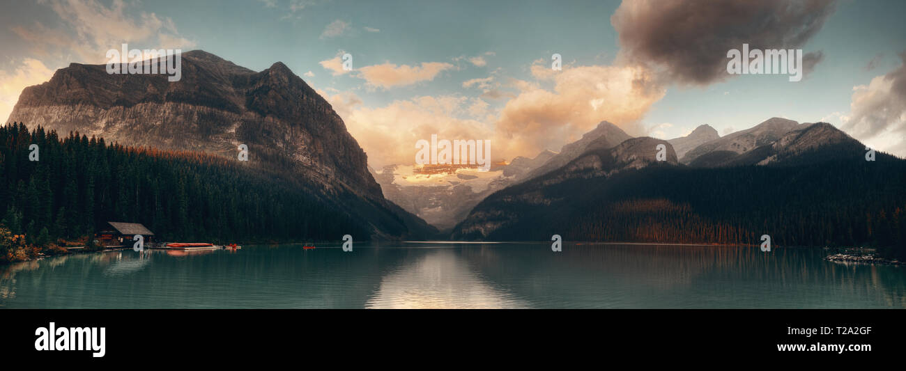 Banff national park Lake Louise sunrise panorama with mountains and ...