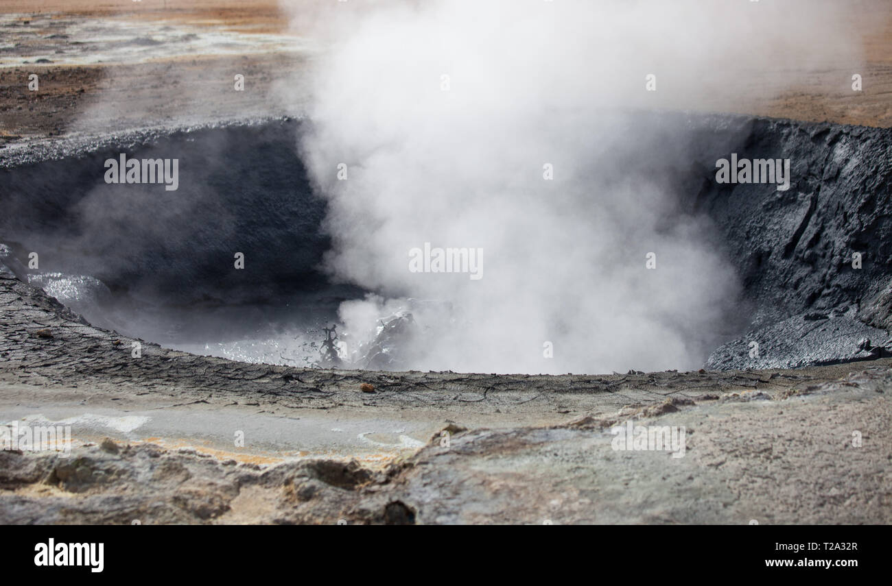 Iceland geothermal. Namafjall - area in field of Hverir. Landscape ...