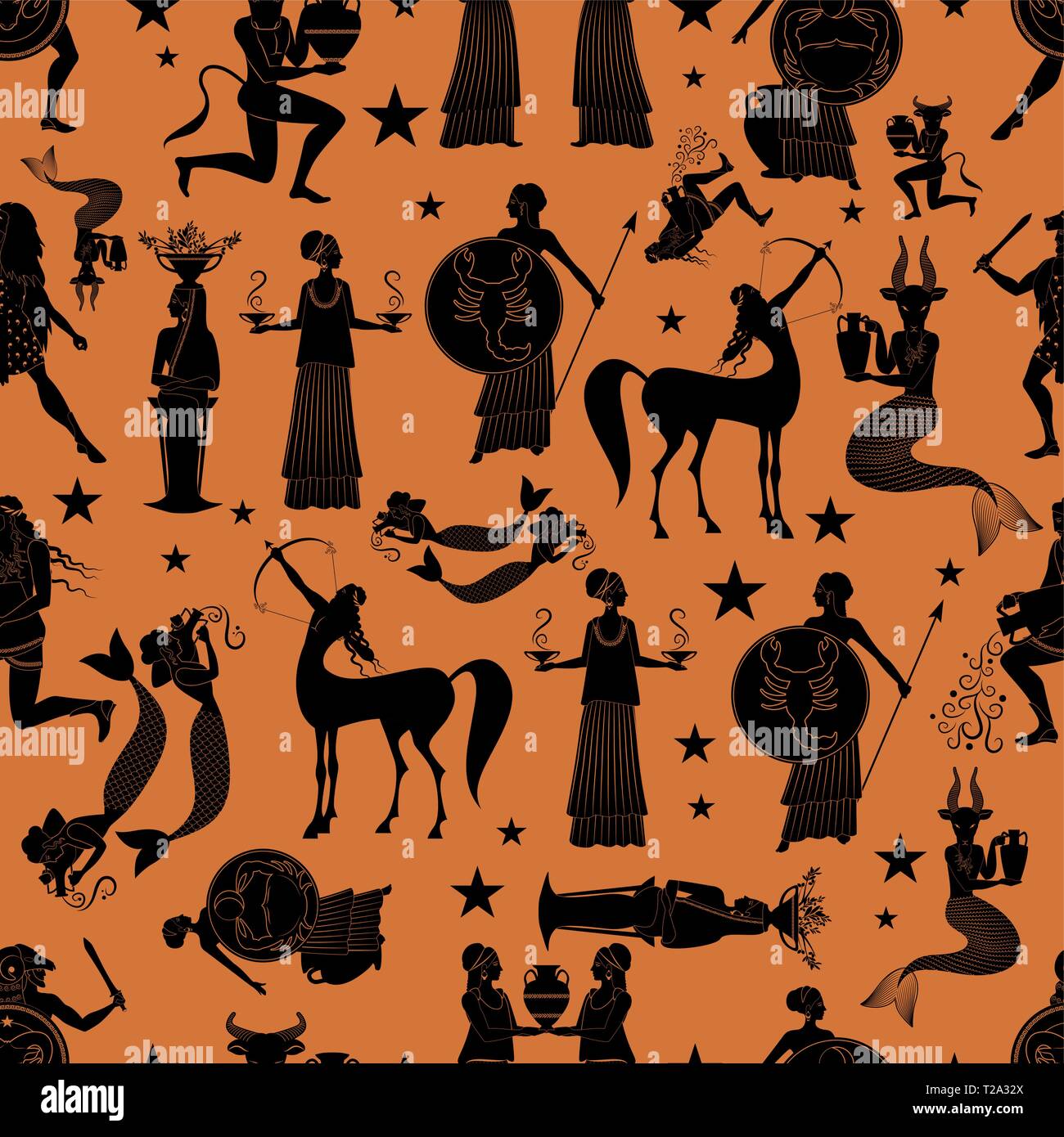 Seamless pattern of zodiac signs in the style of ancient Greece Stock ...