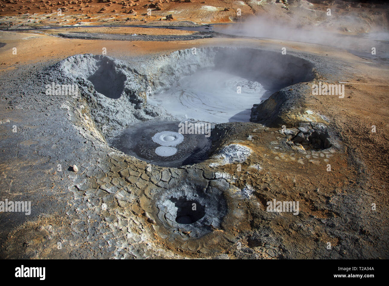 Iceland geothermal. Namafjall - area in field of Hverir. Landscape ...