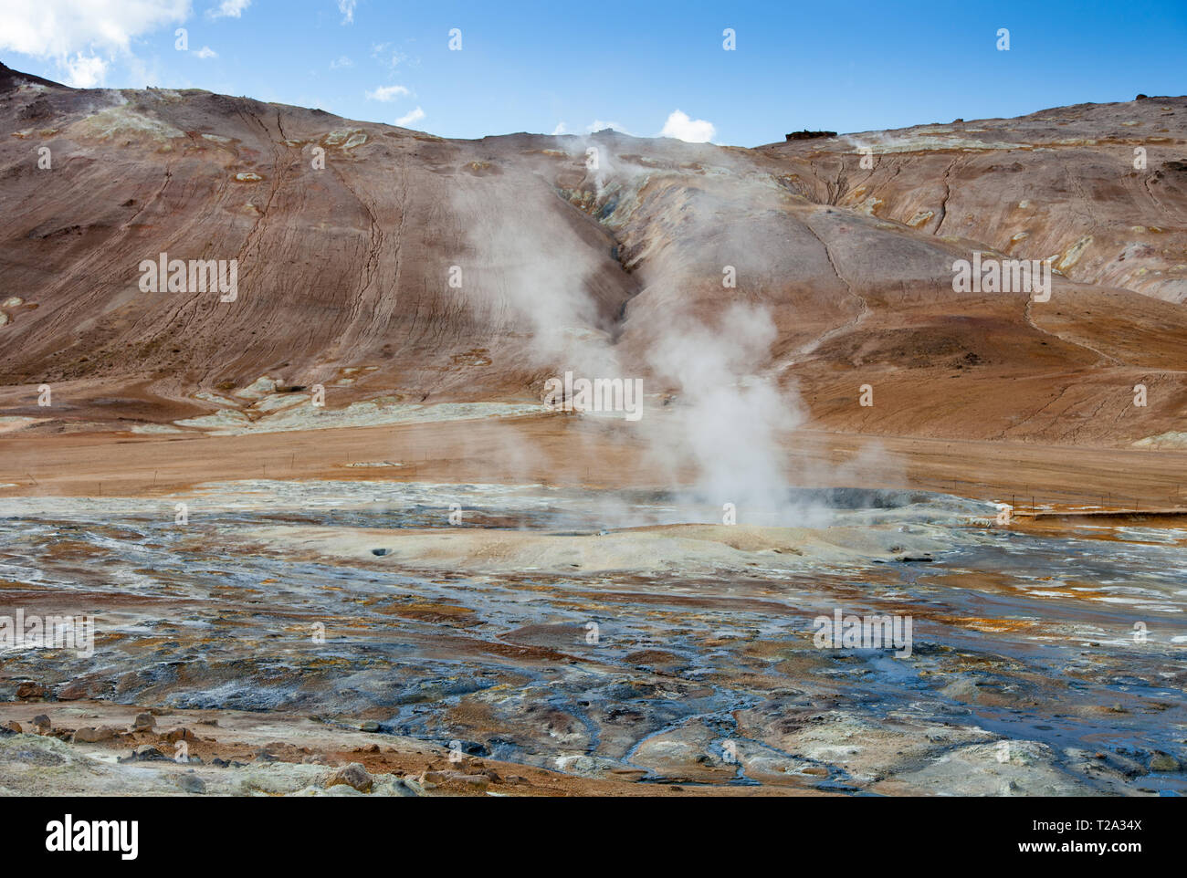 Iceland geothermal. Namafjall - area in field of Hverir. Landscape ...