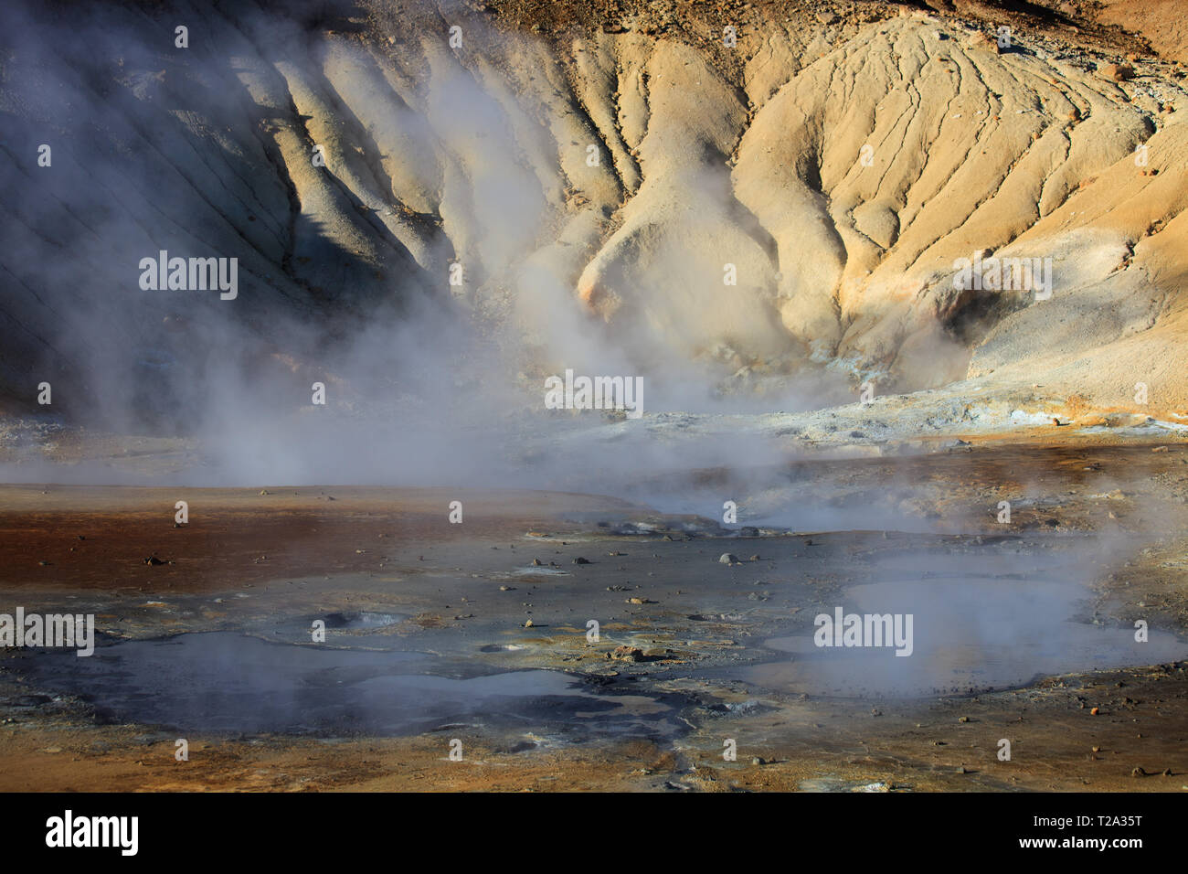 Iceland geothermal. Namafjall - area in field of Hverir. Landscape ...