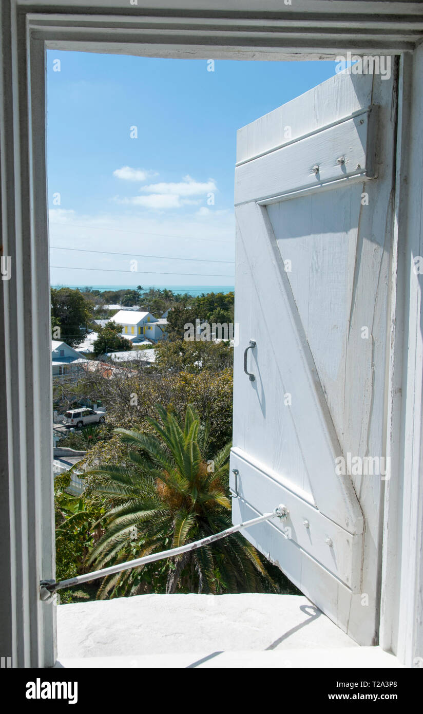 The view through the open window of a historic lighthouse in Key West ...