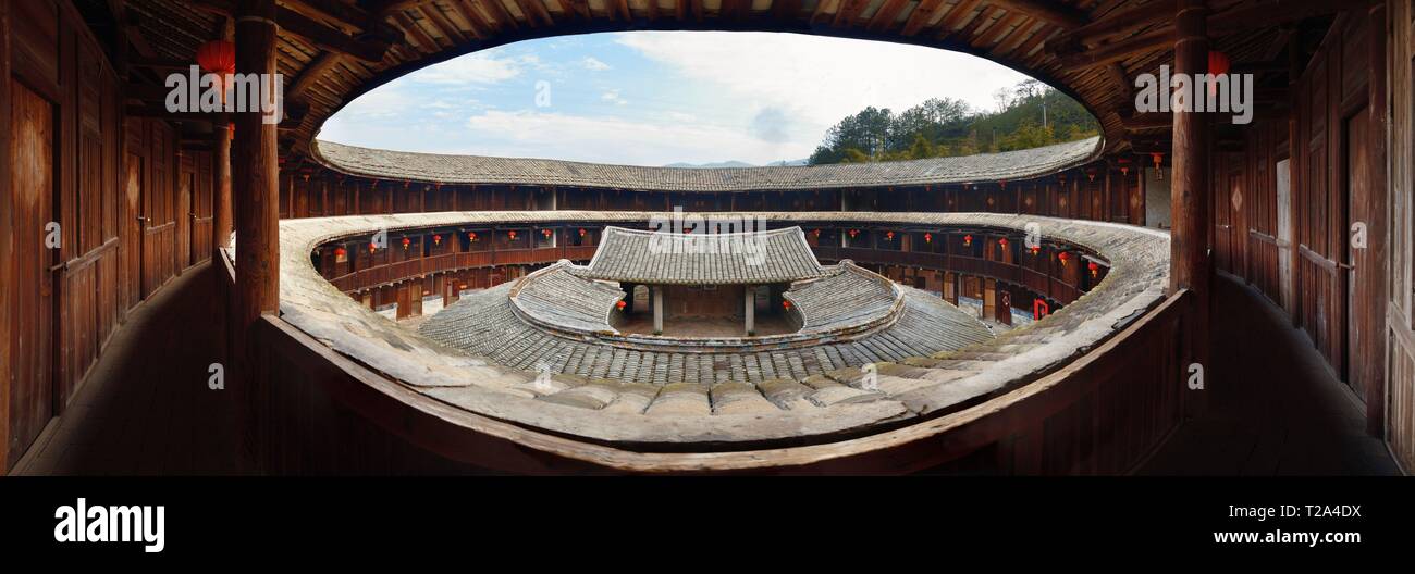 Traditional Tulou building panorama view in Fujian, China Stock Photo ...