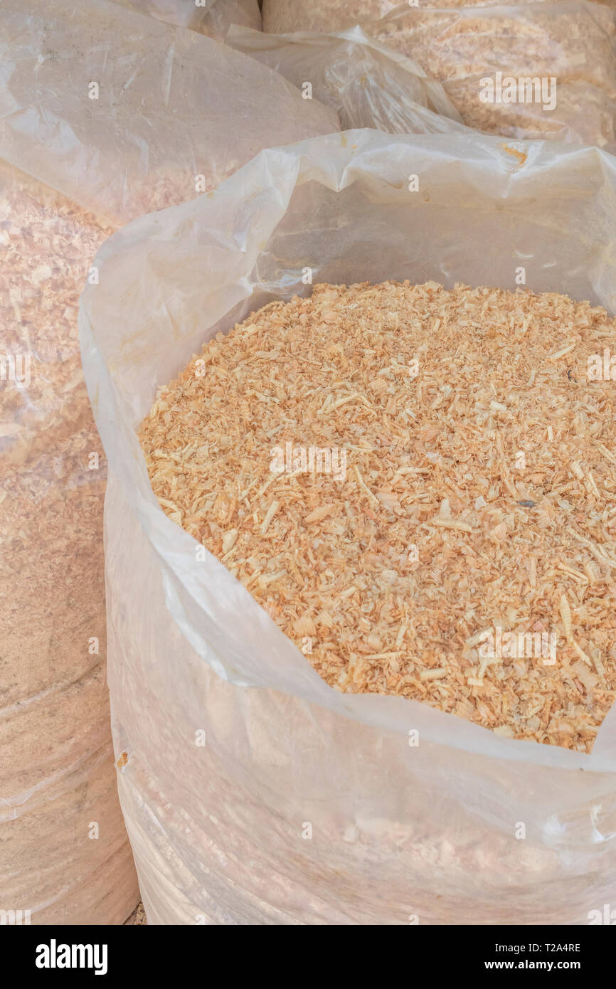 Bags of wood swarf / shavings / wood chippings from a commercial wood ...