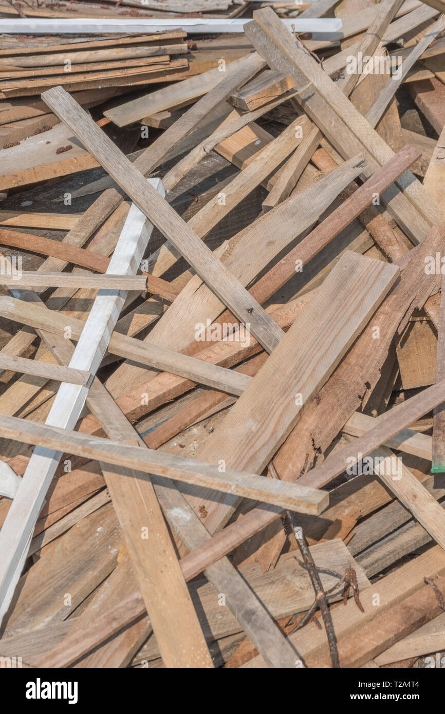 Pile of waste wooden slats and pieces. Metaphor for US banking collapse ...