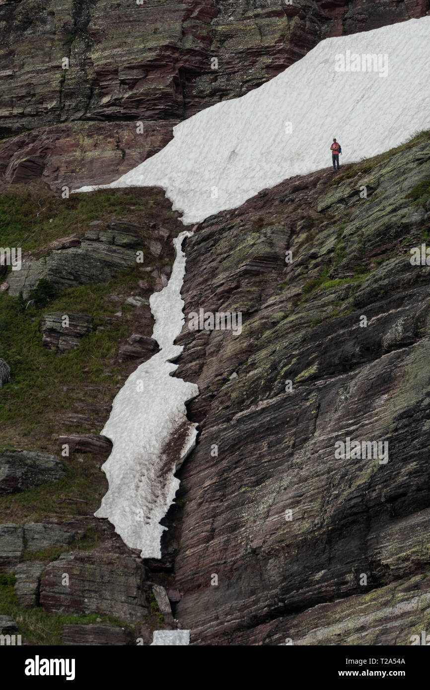 Hiker Looks Down at Impassable Trail covered with snow Stock Photo - Alamy