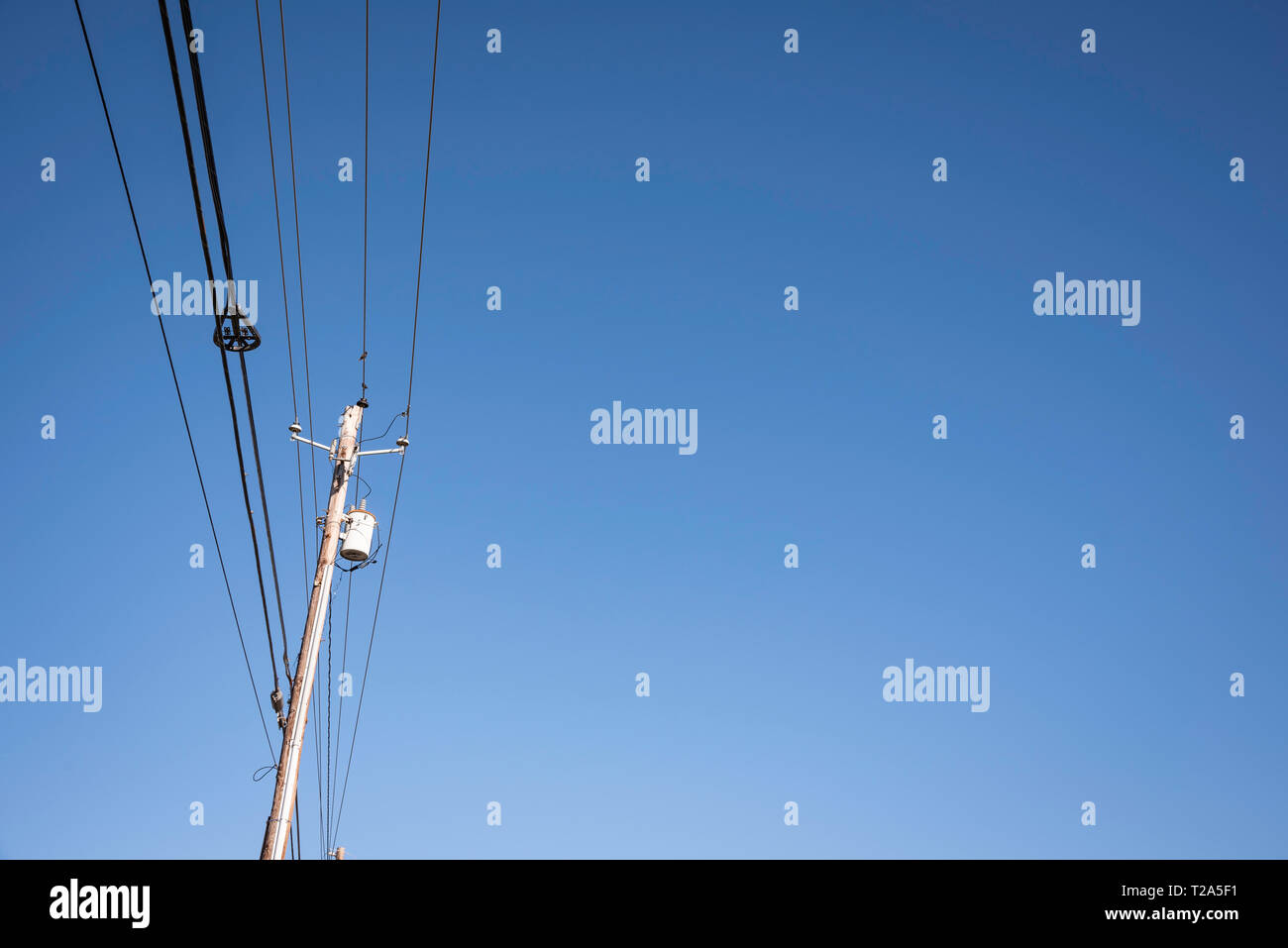 High tension electrical power grid post with thick cable wires set ...