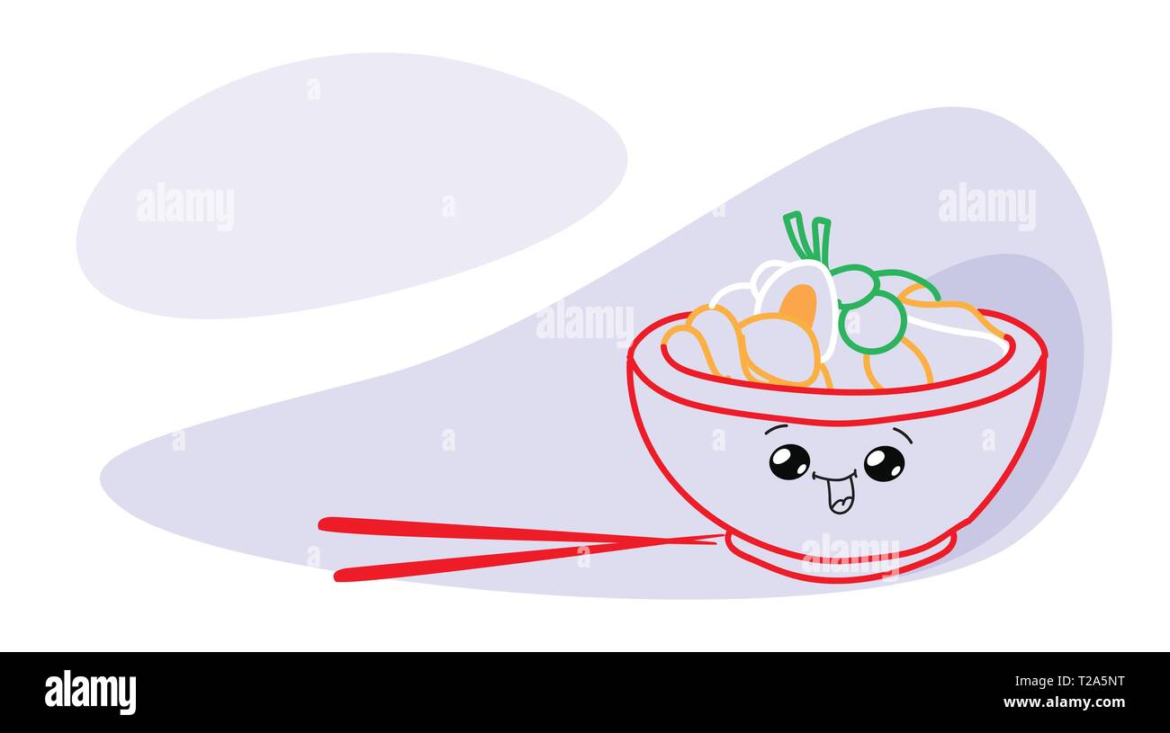 traditional asian meal noodles happy kawaii plate cute smiling face ...
