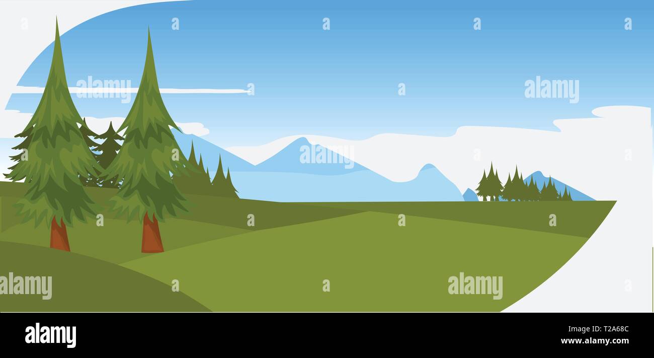 beautiful pine trees green forest mountains and hills landscape ...