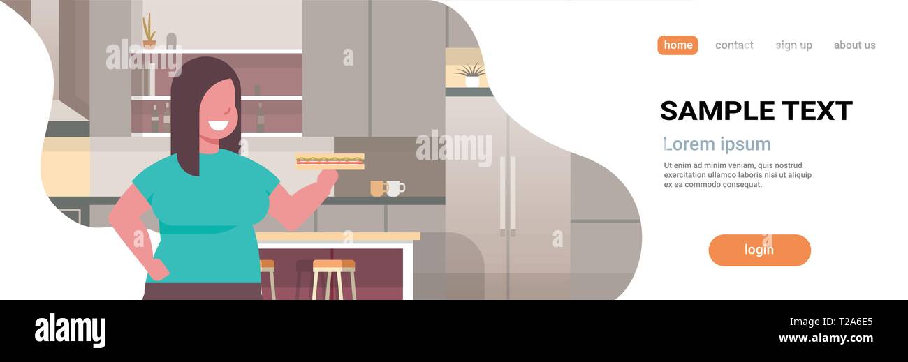 fat obese woman holding sandwich overweight girl eating fast food ...