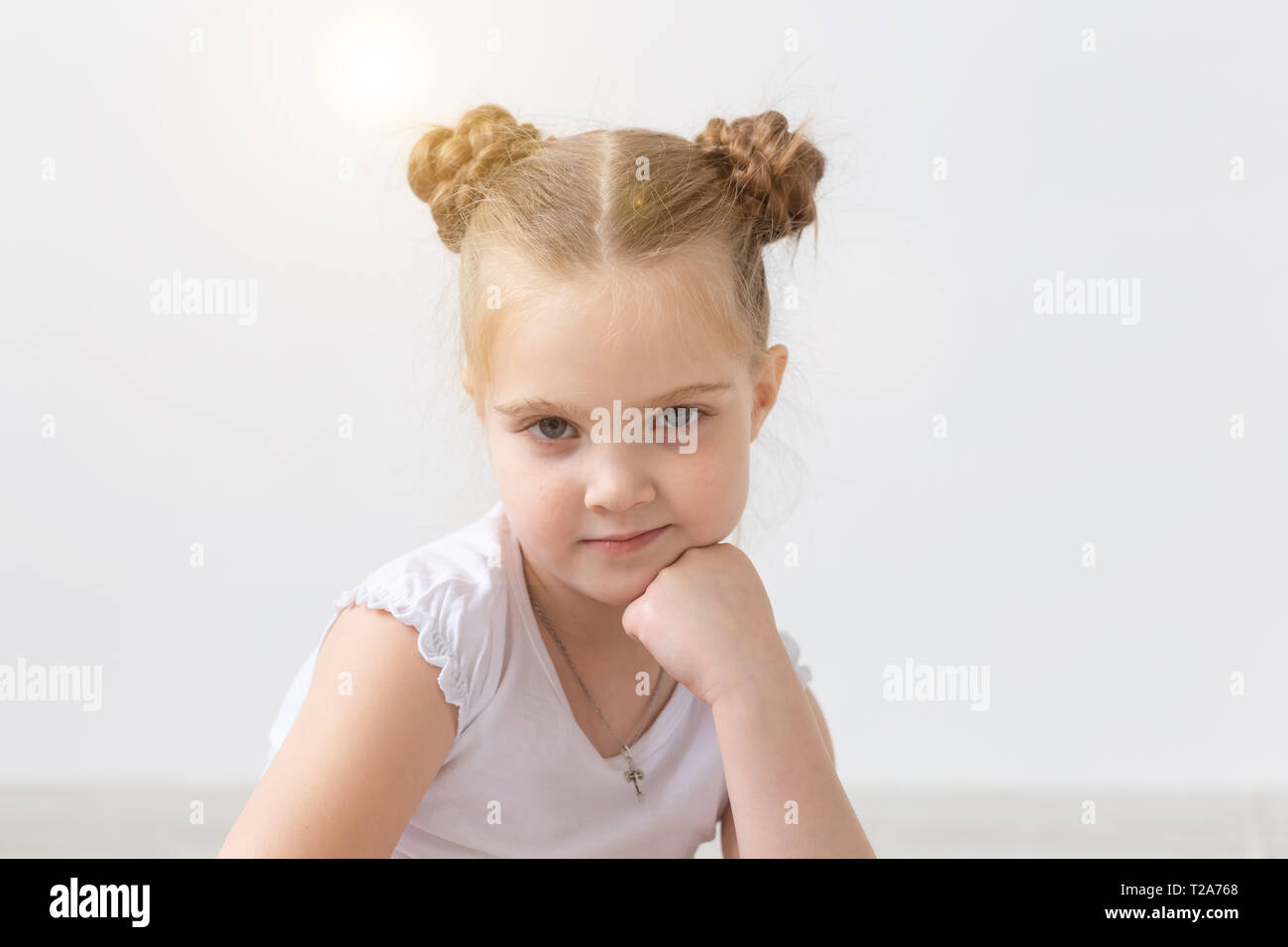 Children and kids concept - Portrait of beautiful little child girl ...