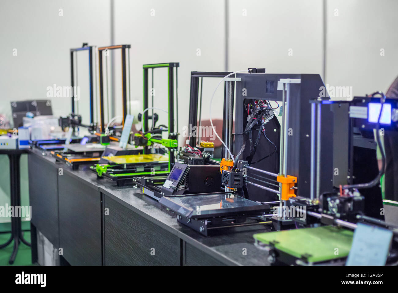 Three dimensional 3D printers during work at modern technology ...