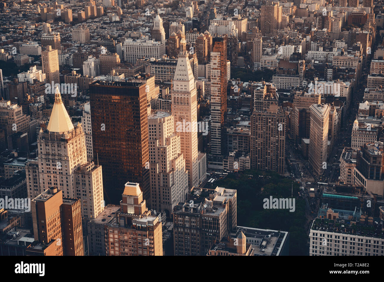 New York City rooftop view with downtown Manhattan skyscrapers and ...