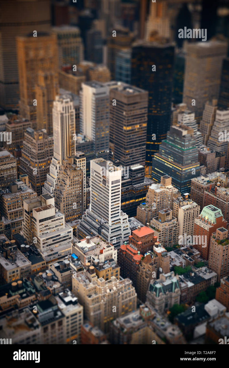 Midtown skyscraper buildings rooftop view tilt-shift in New York City ...