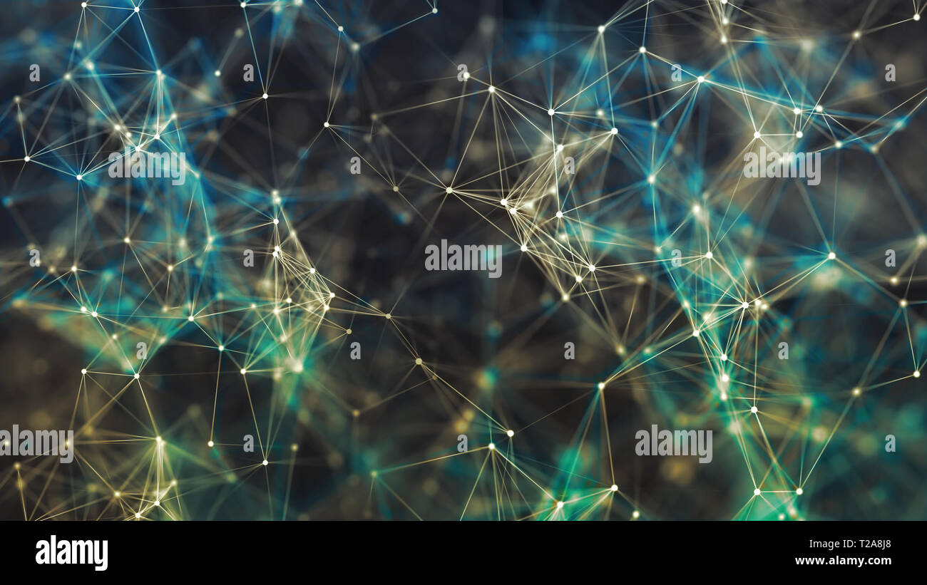 3D rendering of abstract forms of plexus, points and light rays with points of light. Abstract ...