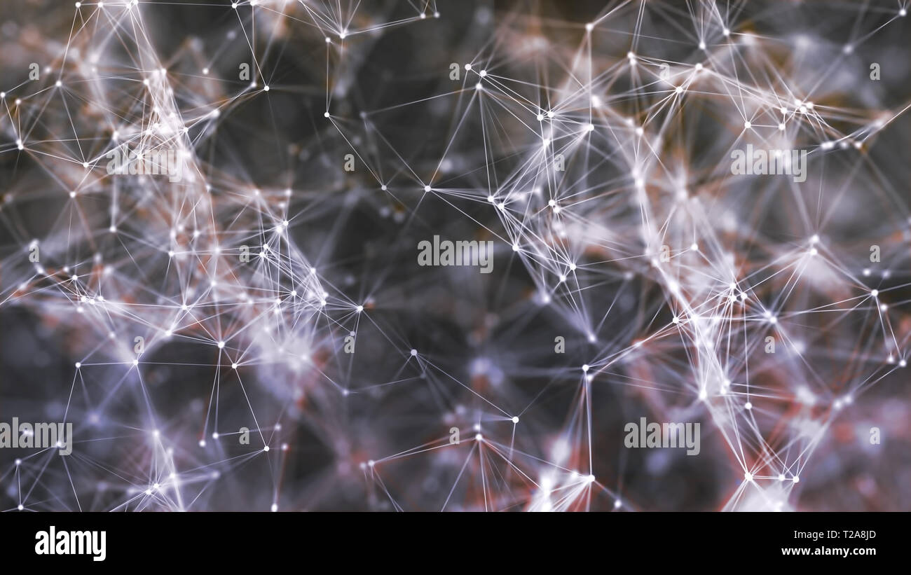 3D rendering of abstract forms of plexus, points and light rays with ...