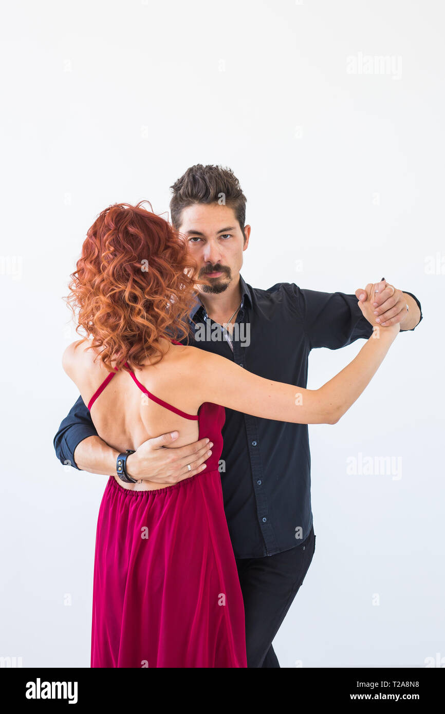 Romantic, social dance, people concept - couple dancing the salsa or ...